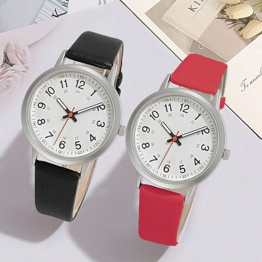 1 Pair Of Stylish Red Second Hand Luminous Couple Quartz Watches With ...