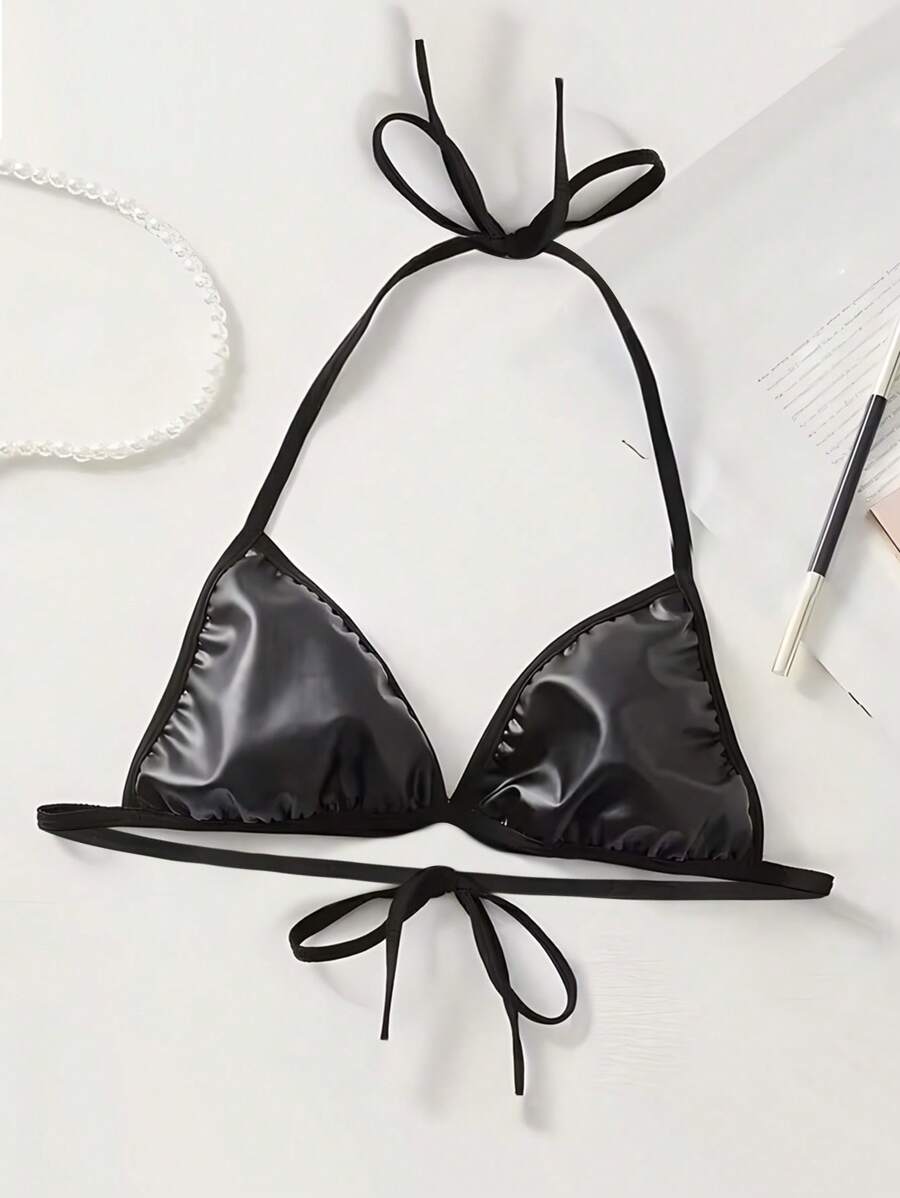 Women Sexy Leather Bra Soft Lingerie V Neck Bra And Mini Dress ...