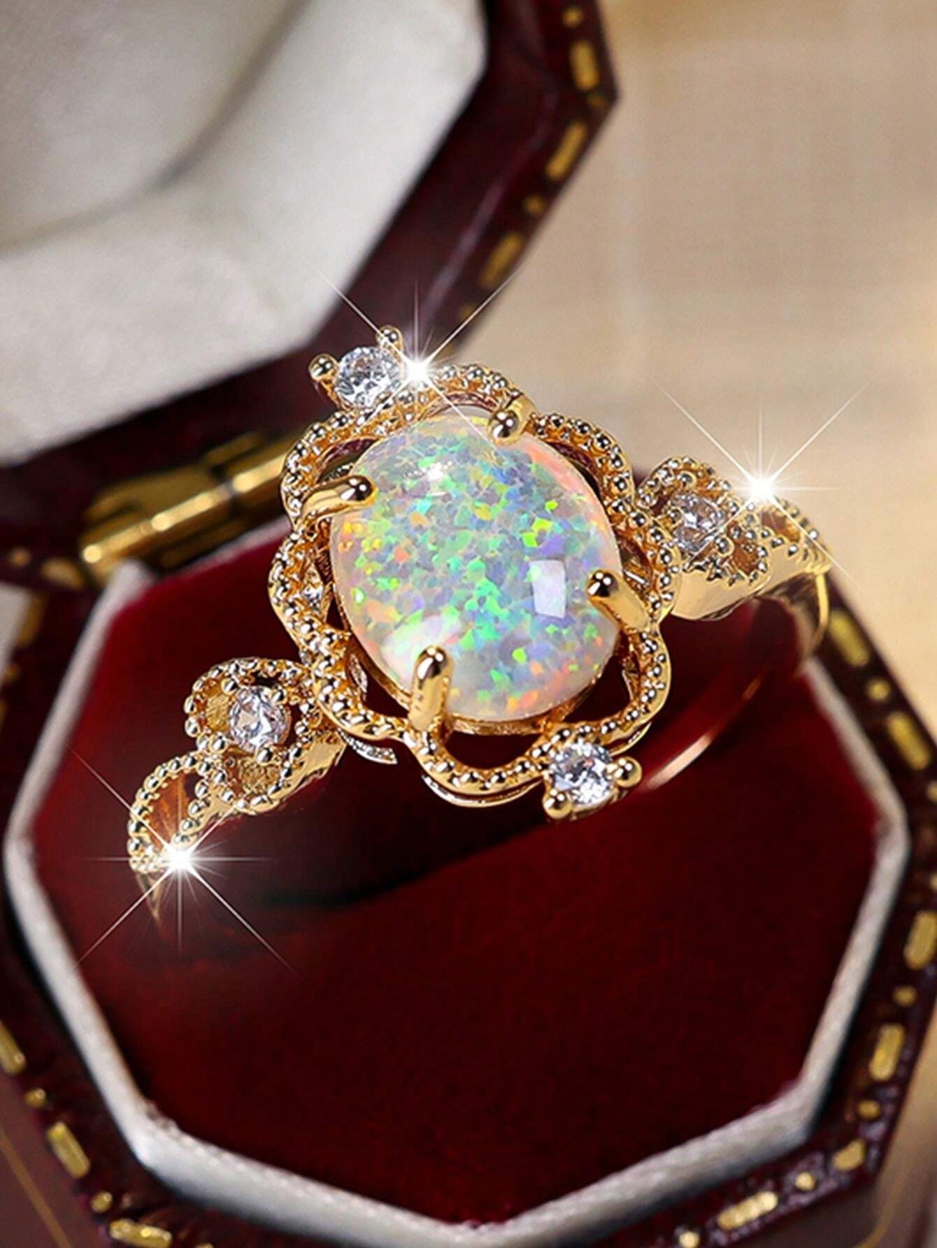 1 Piece Palace Style Promise Ring Set With Opal To Symbolize Beauty And ...