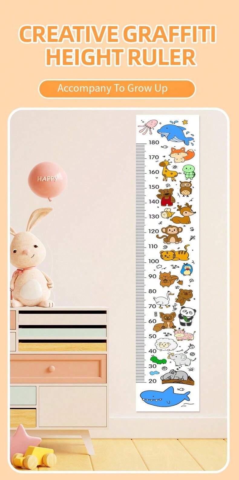 1 Roll DIY Self-Adhesive Growth Chart With Graffiti Design, Educational ...