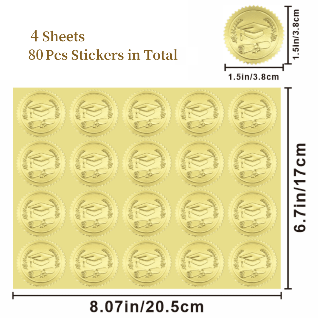 80 Pcs Gold Embossed Graduation Cap Gold Foil Class Of 2024 Seals ...