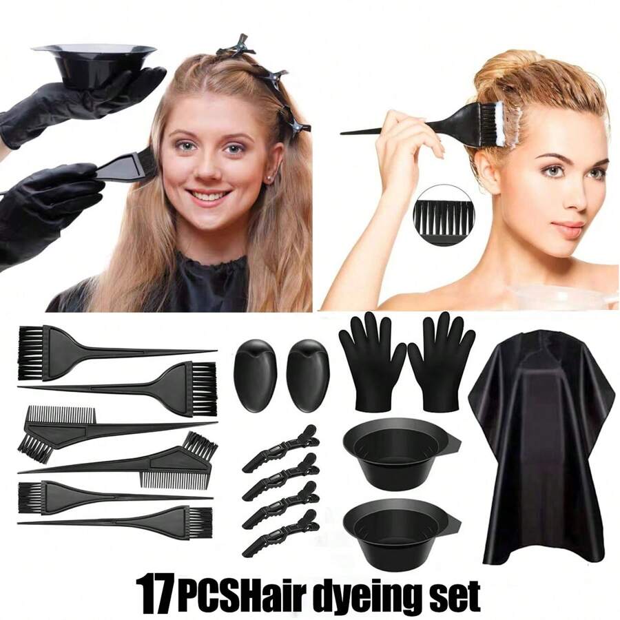 17-Piece Hair Dyeing Kit Including Brush, Clips, Measuring Cup ...