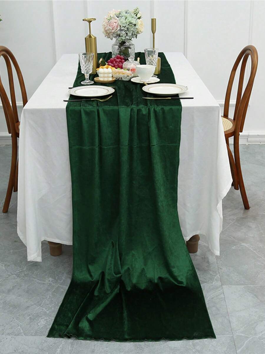 1pc Dark Green Velvet Solid Color Table Flag, Luxurious Velvet Table ...