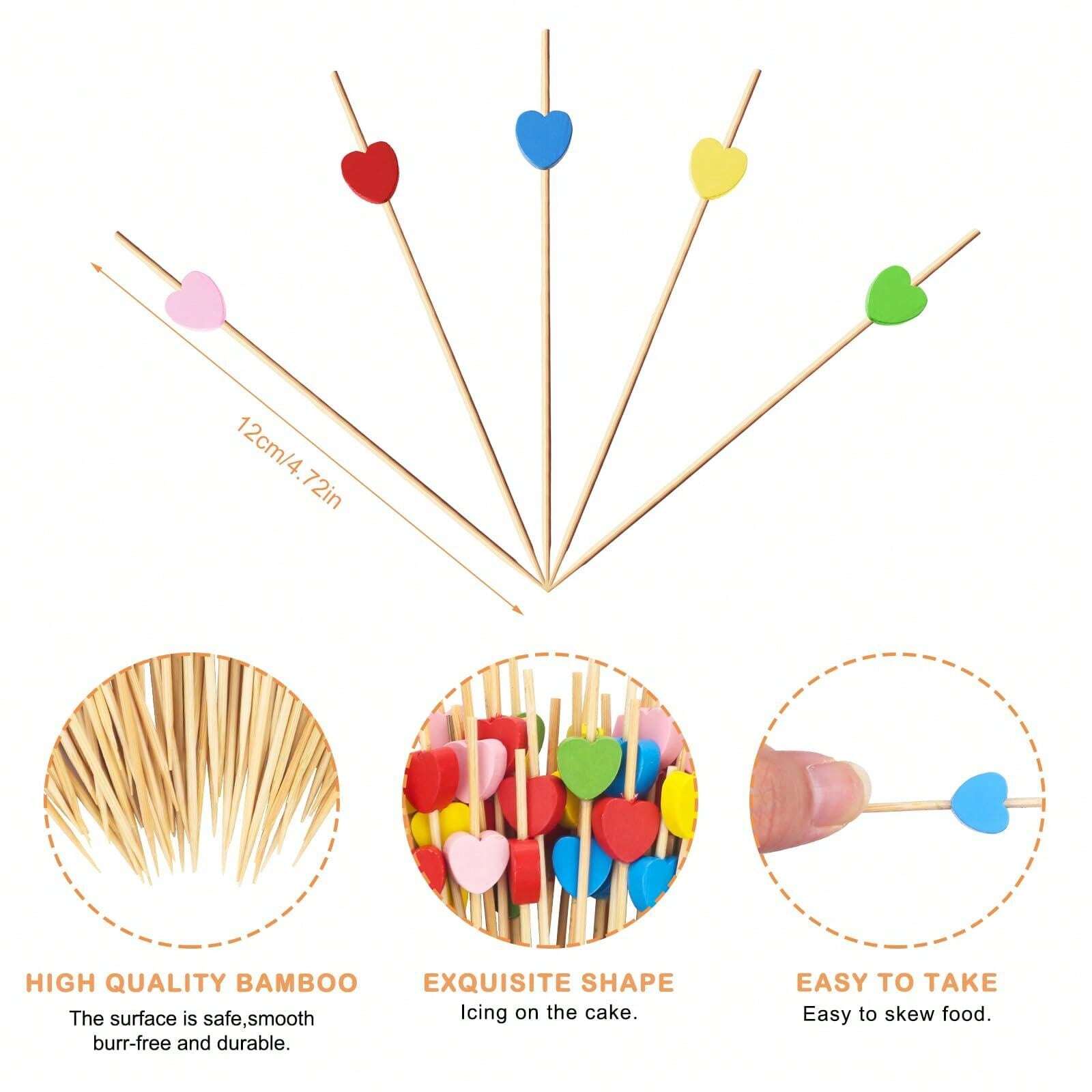 100 Pcs Cocktail Sticks, 12cm Heart Toothpicks For Appetizers, Fruit ...