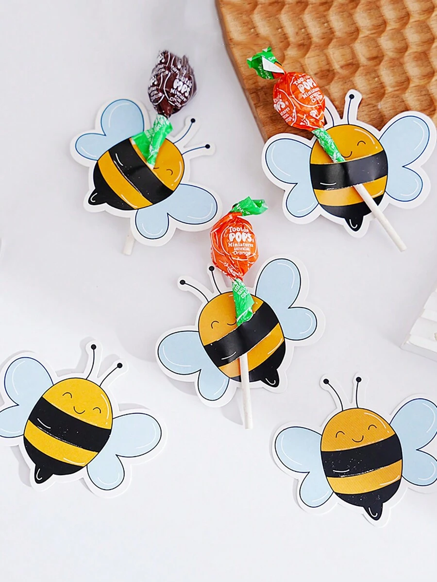 50pcs Bee Design Lollipop Paper Cards, Cute Cartoon Animals Lollipop ...