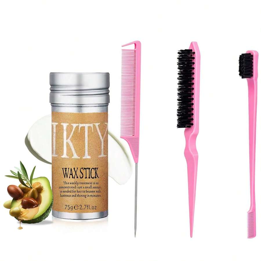 4pc/Set IKTY Hair Wax Stick With Pink Hair Comb Kit, 1PC Wax Stick For ...