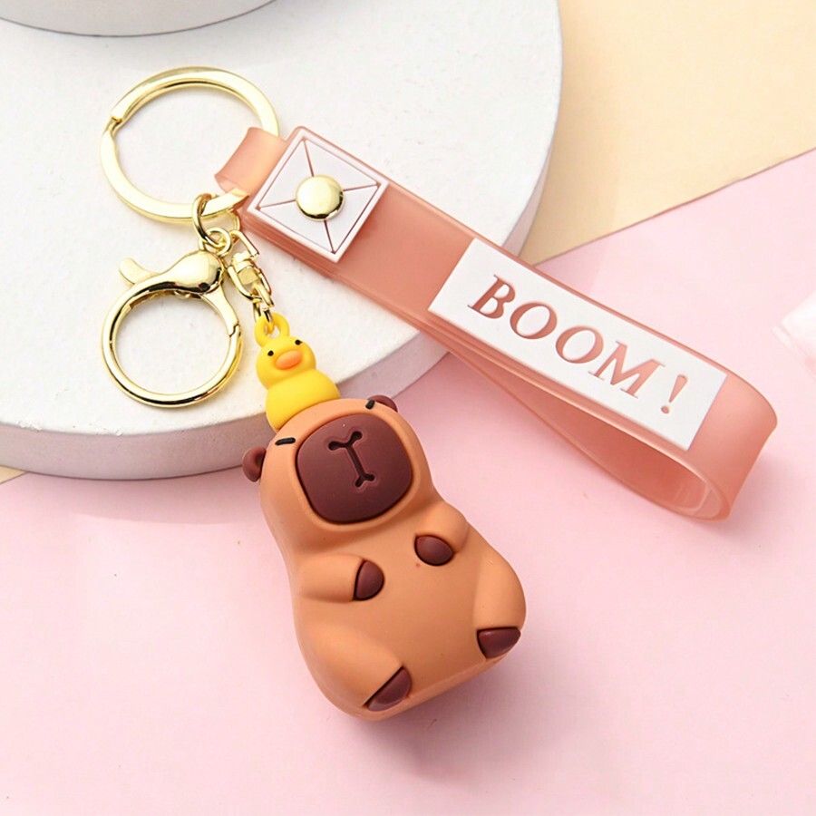 1pc Cute Cartoon Figure Keychain, Soft Rubber Rope With Lettering BOOM ...