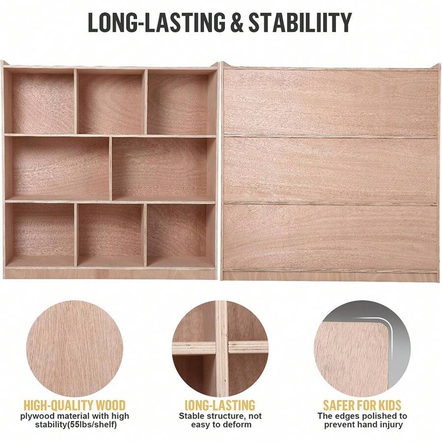 8-Section Wood Storage Cabinet, Classroom Coat Locker, 15mm Thickness ...