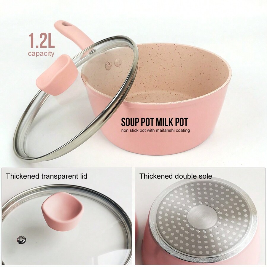 Pink Cooking Utensil Set With Non-Stick Frying Pan, Saucepan And Pot ...