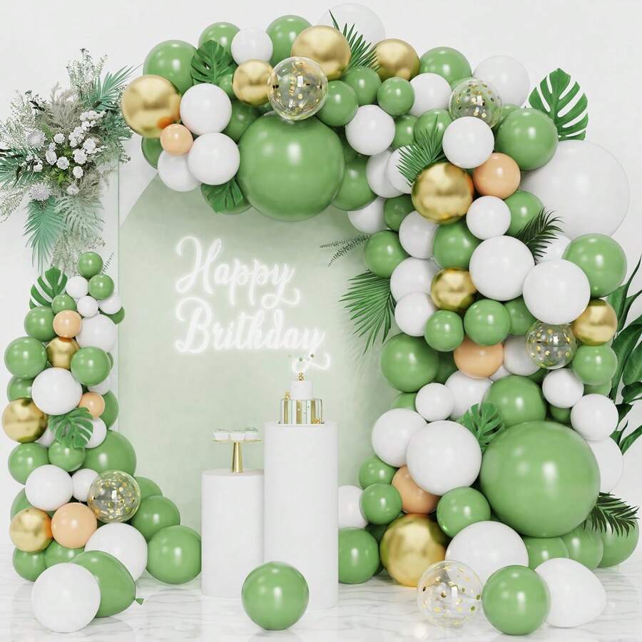 Sage Green Balloon Arch Kit 136 Pcs, Green And Gold Balloon Garland Kit, Different Sizes Avocado ...