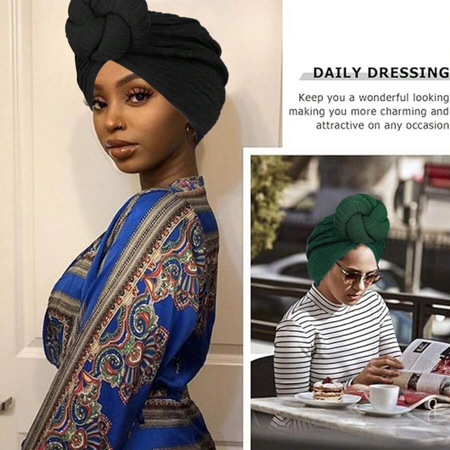 Elegant Women Turbans Solid Color Handmade Flower Knot African Fashion ...