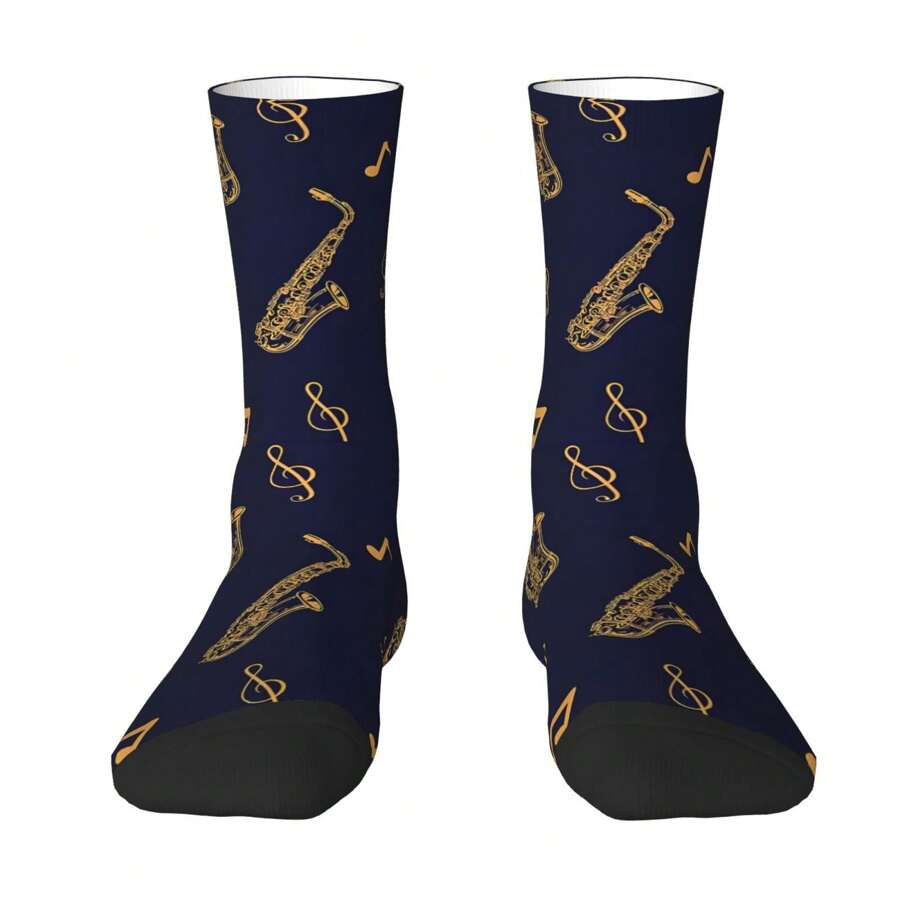 Hip Hop Vintage Musical Saxophone Pattern Crazy Men's Compression Socks ...