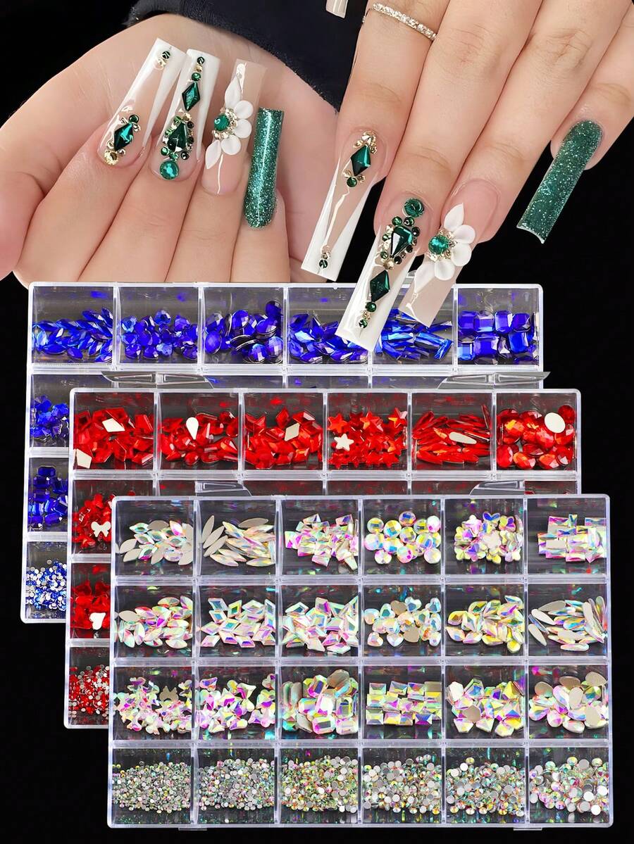 1 Box Of 24 Mixed Style Flatback Champagne Rhinestones For Nail Art ...