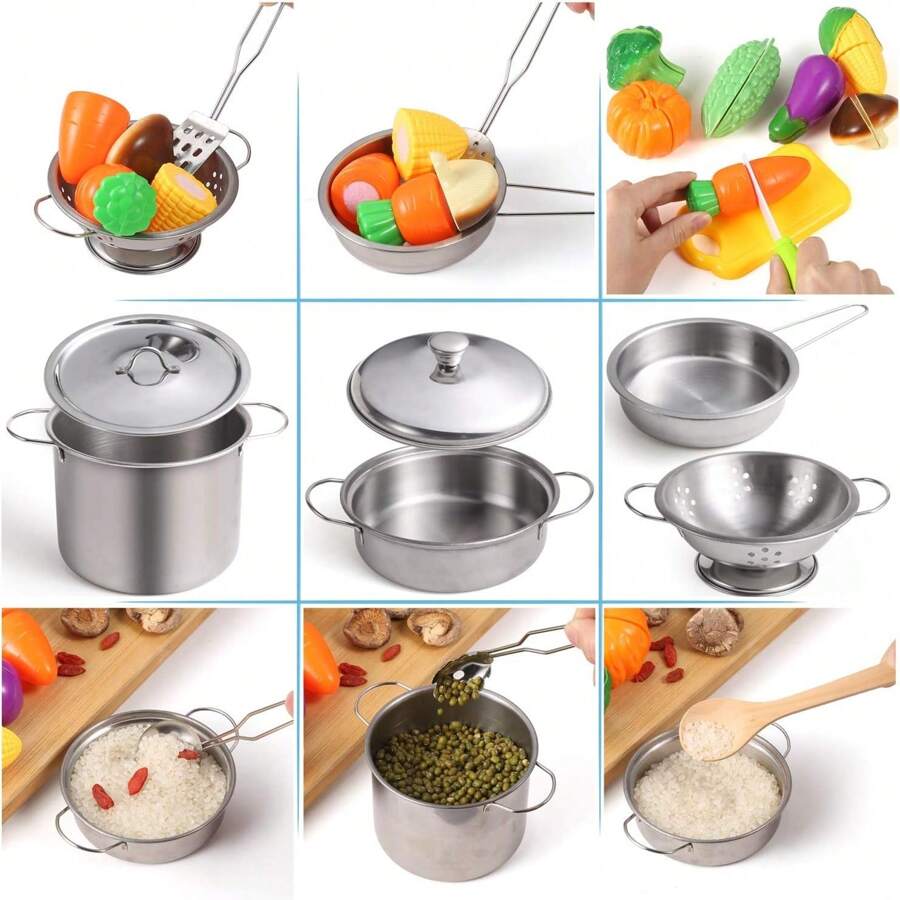 25 Pieces Montessori Preschool Kitchen Playset Including Stainless ...