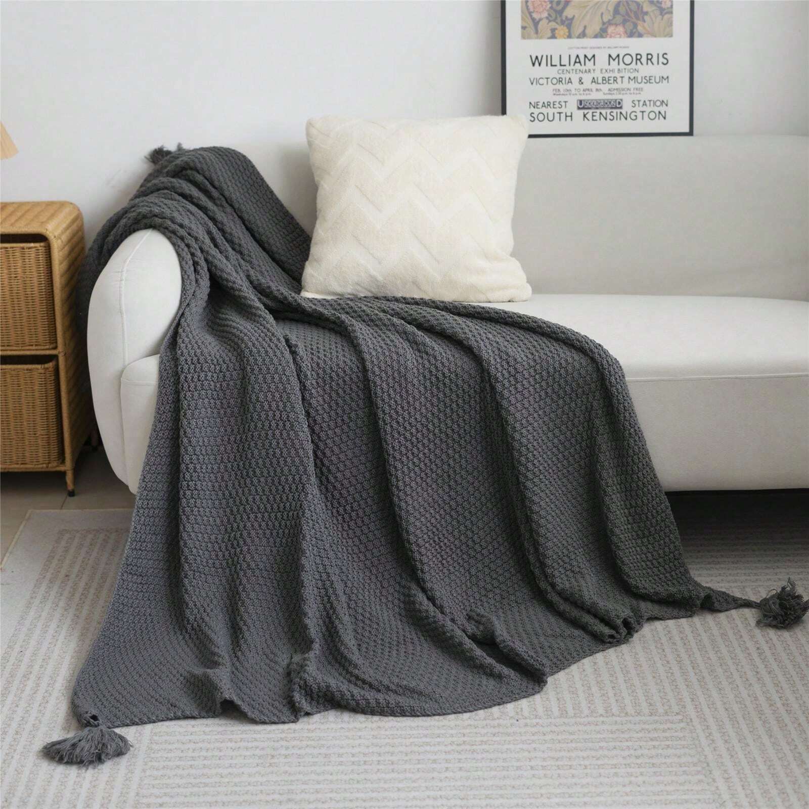 One Solid Color Knitted Sofa Cover Blanket For Office Nap Sofa, Air ...