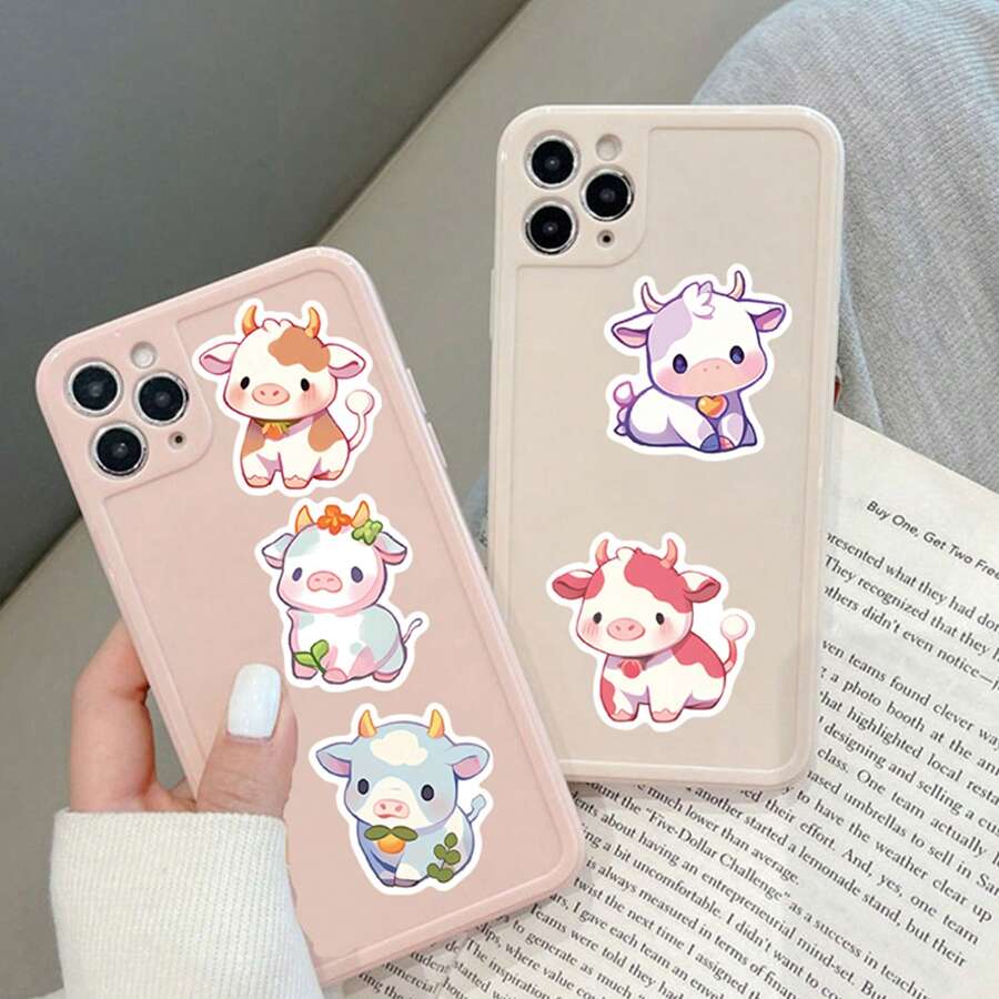 50PCS Cow Pattern Stickers Vinyl Aesthetics Waterproof Stickers ...
