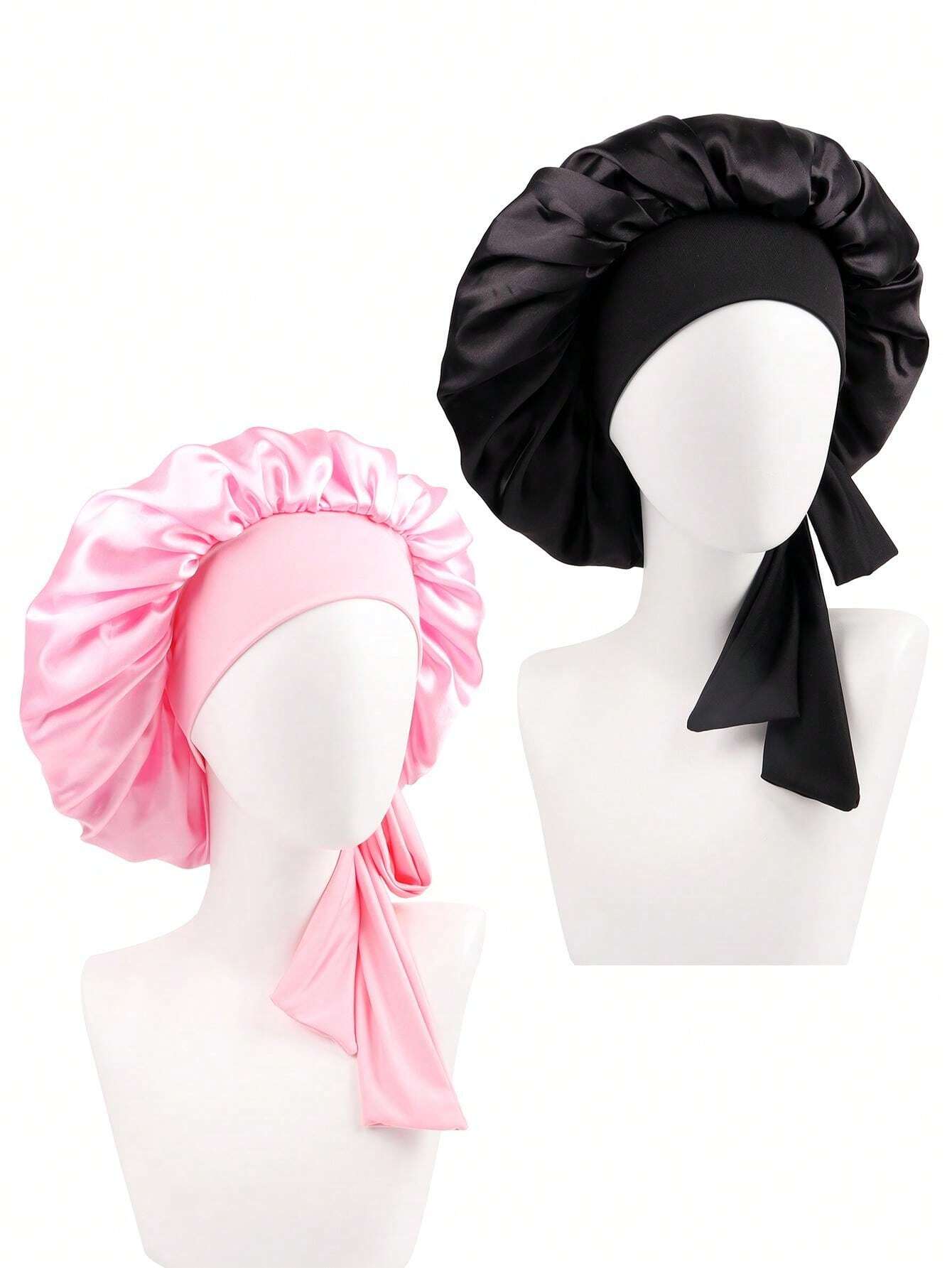 Ladies Satin Bath Bonnet With Lace Trim And Elastic Band | SHEIN UK