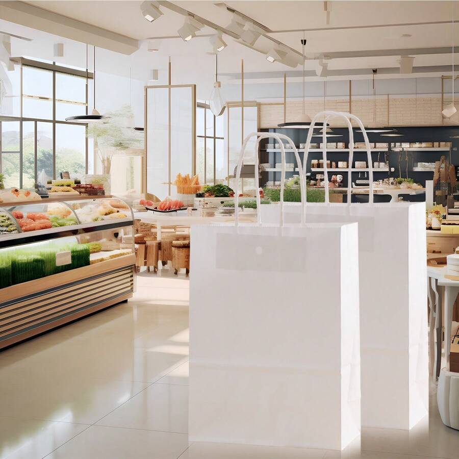 12pcs White Kraft Paper Bags For Food Takeout, Baking, Shopping, And ...