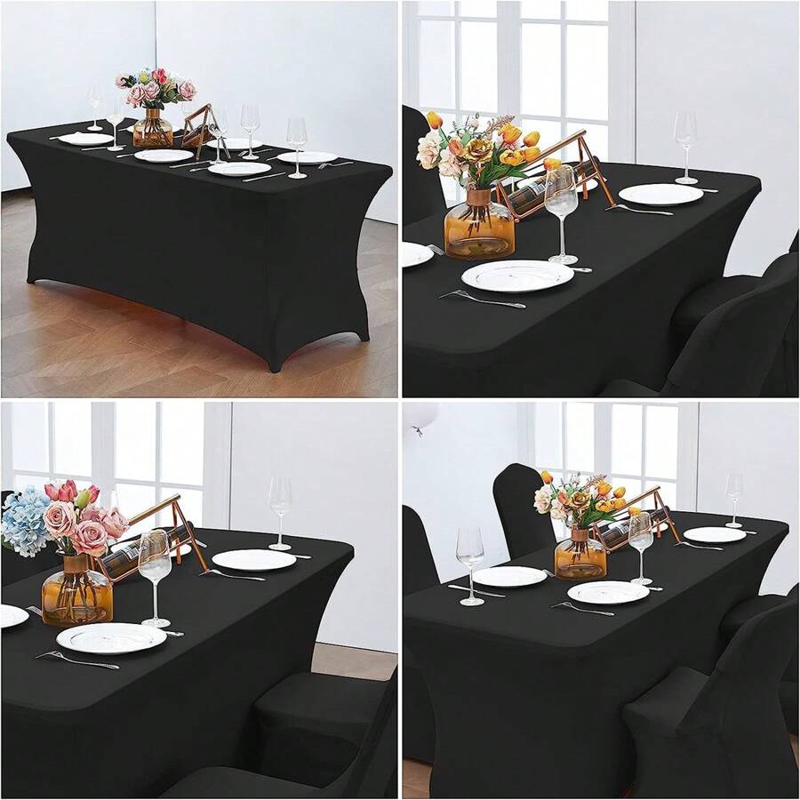 1/6/12pcs White/Black Spandex Stretch Tablecloth, 6ft, Wrinkle ...