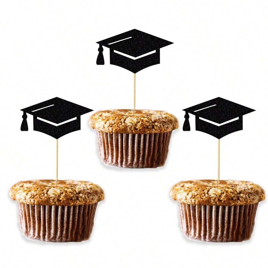12 Packs Graduation Cap Cupcake Toppers Glitter Class Of 2024 Cupcake ...