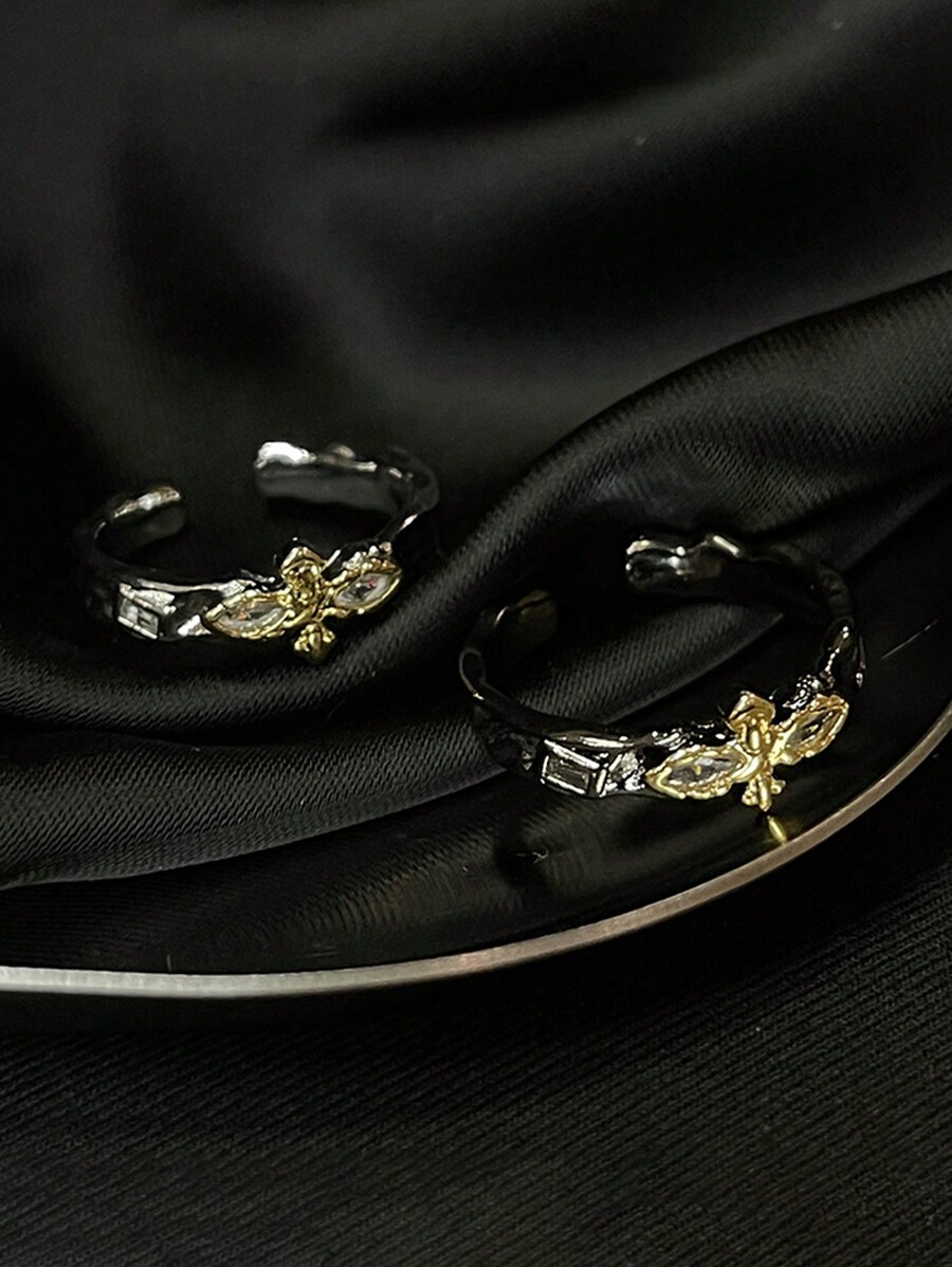 Vintage Niche Design Personality Black Open Ring Cross Folded Index ...