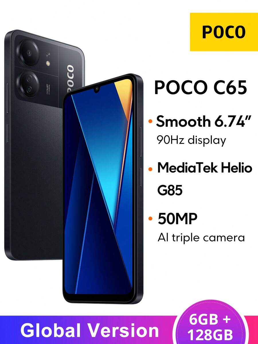 Xiaomi POCO C65 NFC 6GB+128GB Versión global Procesador de núcleo Octa MediaTek Helio G85 ...