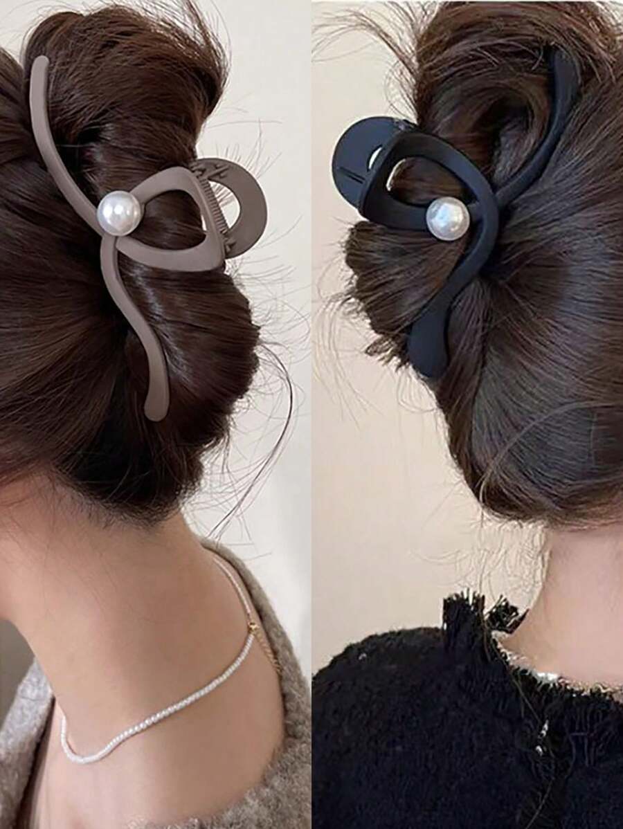 1 Pc Fashion Designer Black Frosted Faux Pearl Grab Clip For Women Fine ...