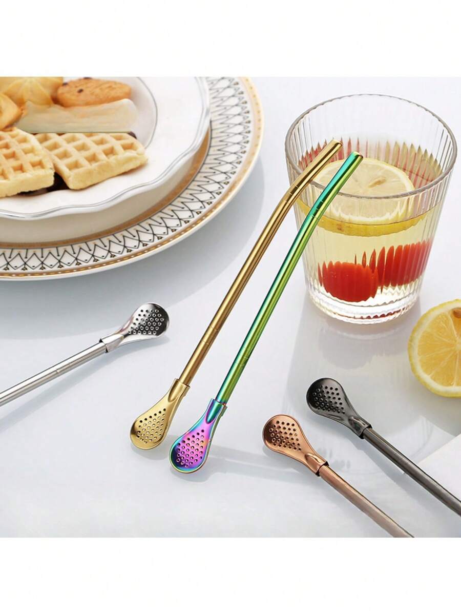 1 Piece Stainless Steel Straw Dual-Purpose Spoon Coffee Milk Tea ...