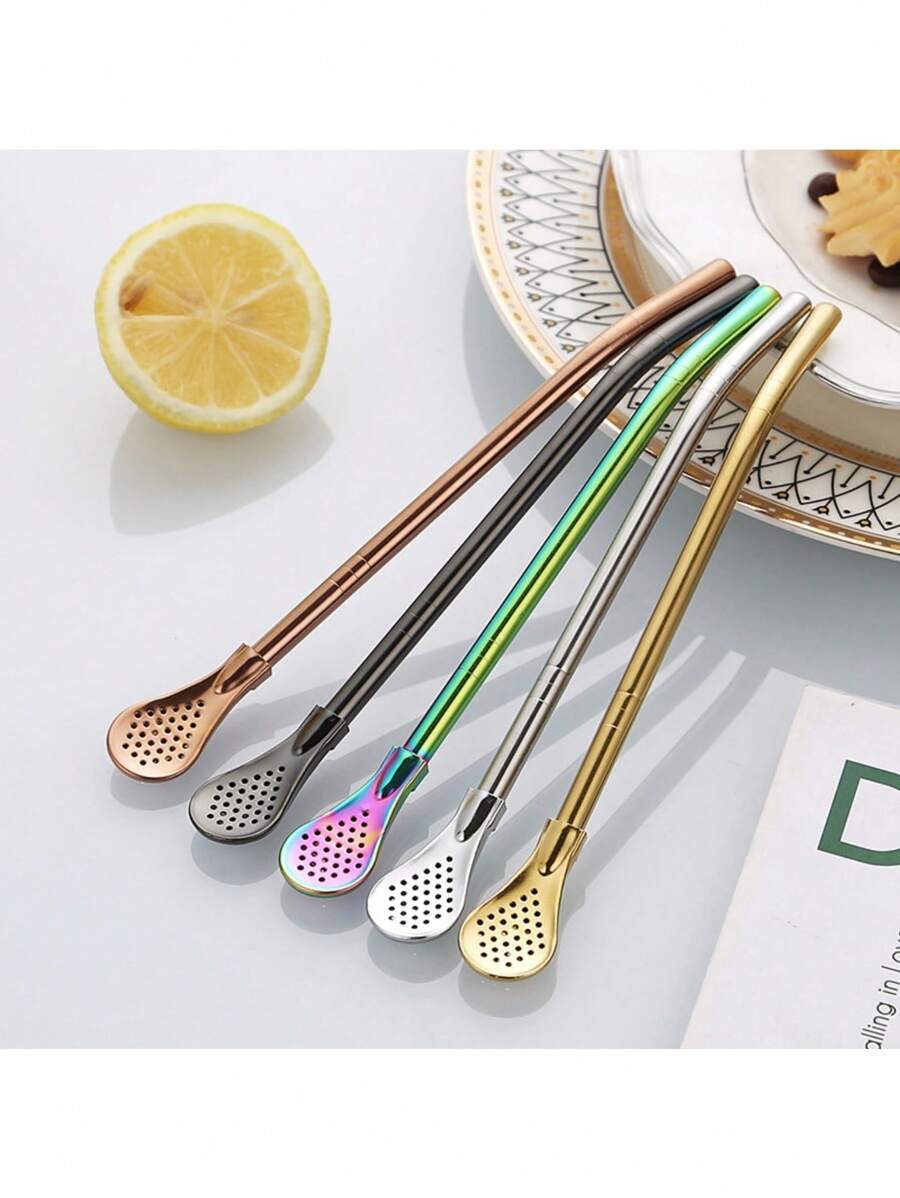 1 Piece Stainless Steel Straw Dual-Purpose Spoon Coffee Milk Tea ...
