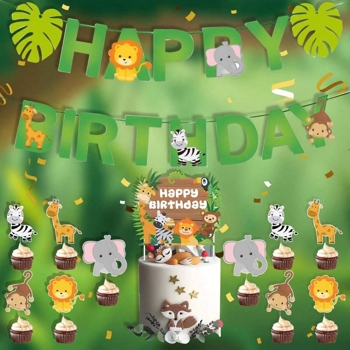 1 Set Jungle Themed Birthday Party Decoration Set, Jungle Animal Happy ...