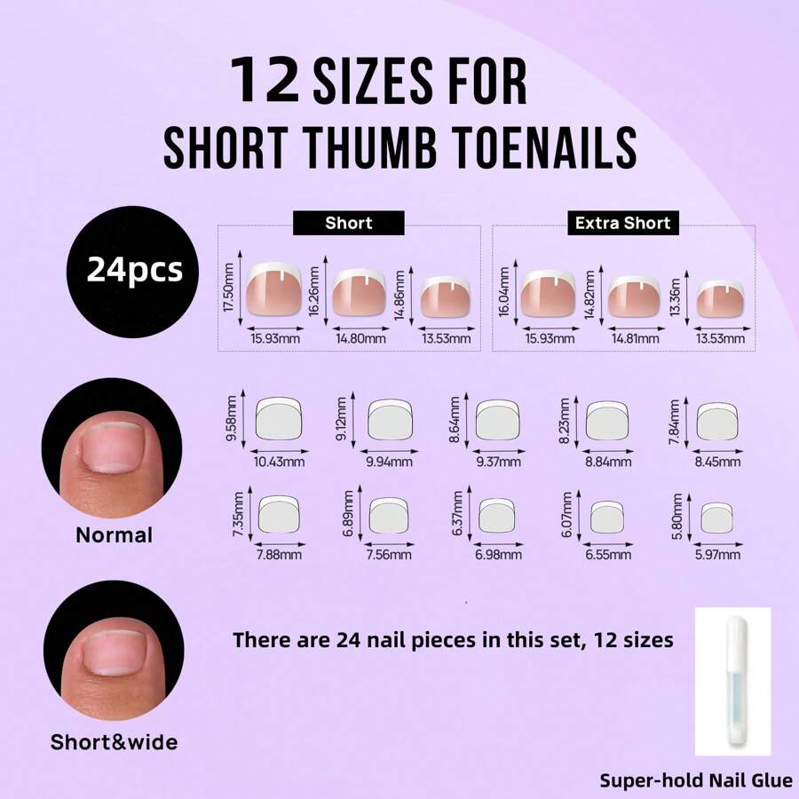 Press On Toenails Short, White French Tips Toenail Press Ons Square For ...