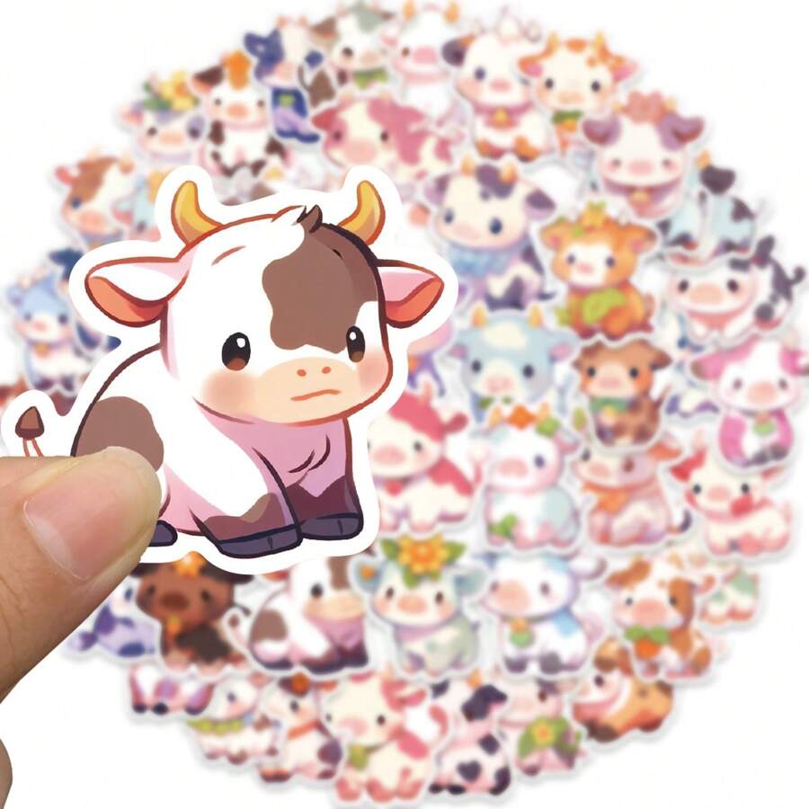 50PCS Cow Pattern Stickers Vinyl Aesthetics Waterproof Stickers ...