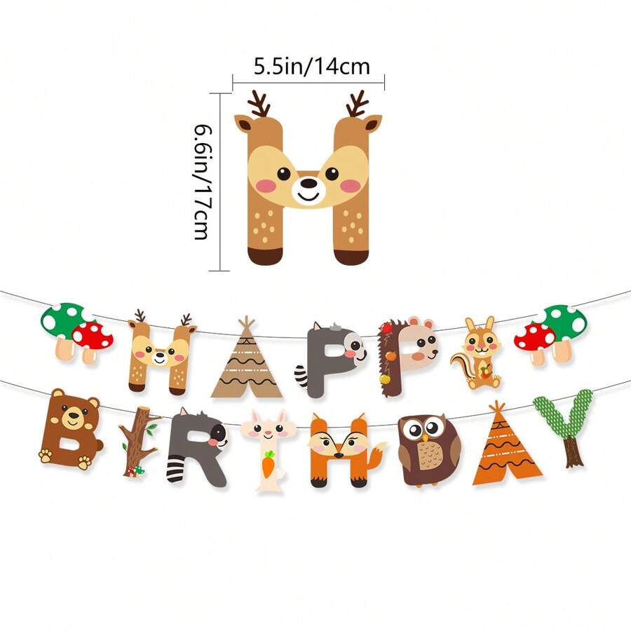 Woodland Animal Happy Birthday Banner, Woodland Animals Hanging Swirls ...