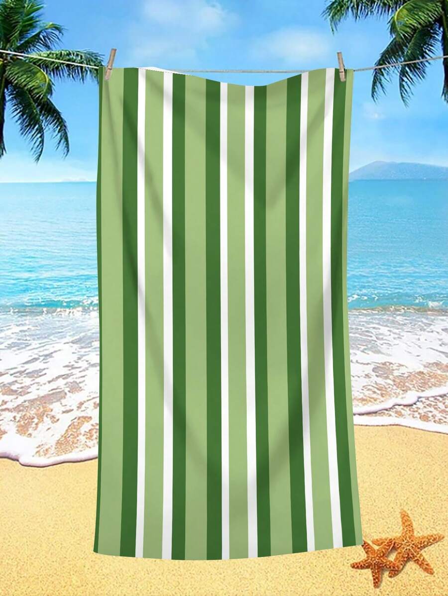 1pc groen gestreept strandlaken, badhanddoek, eenvoudige mode-stijl, 70 ...