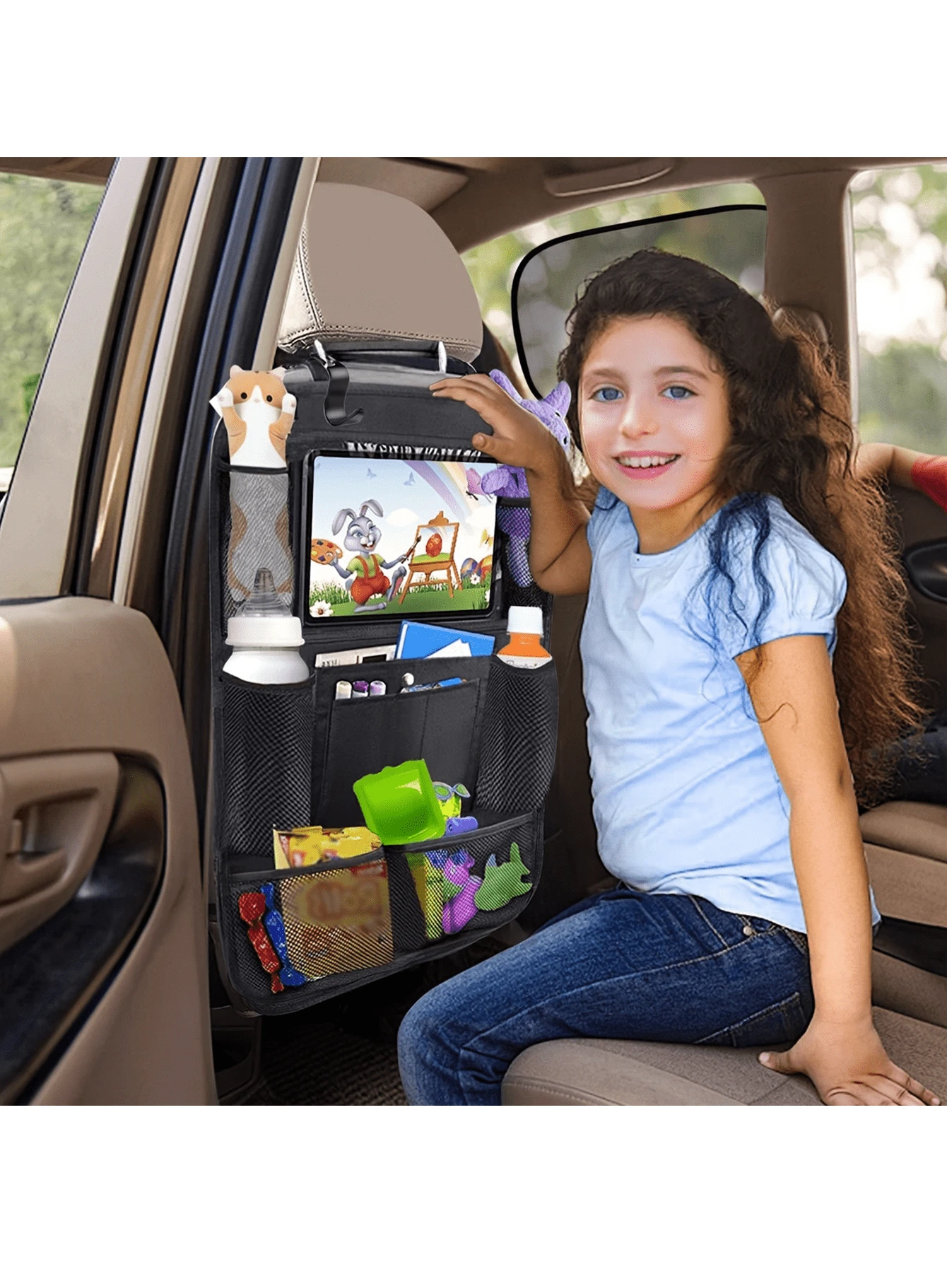 2 Pack Car Seat Back Storage Bag And Kick Mat Protector, Multi-Purpose ...