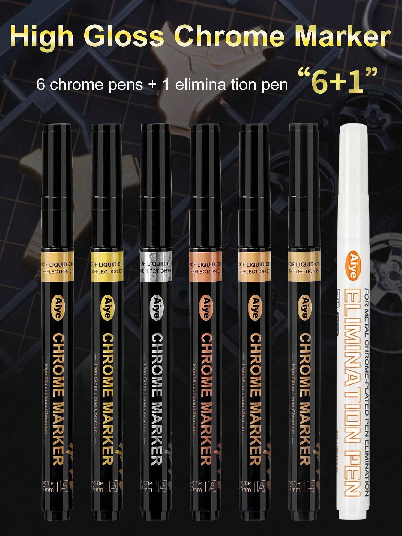 Chrome Marker 6 Colors+1pc Color Elimination Pens Combo Set, 0.7mm ...