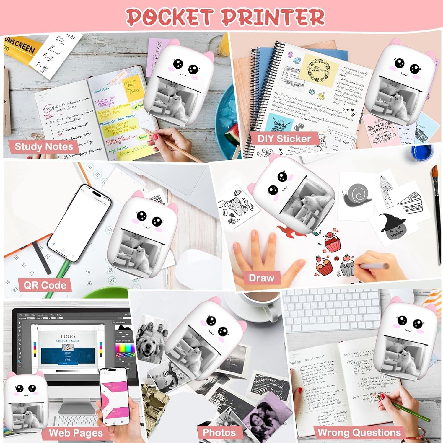 Mini Printer, Compatible With Android And IOS, Mini Pocket Printer With ...