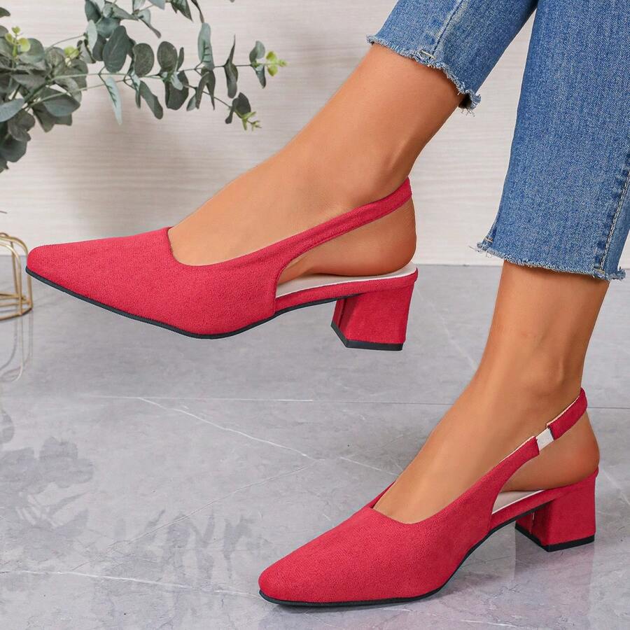 2024 Spring French Style Pointed Toe Suede Chunky Heels, Unique And ...