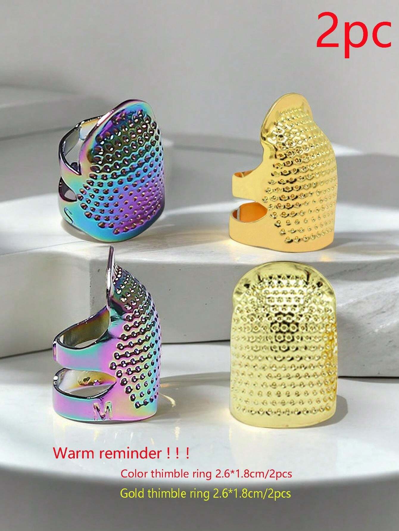 2pcs Adjustable Finger Protection Thimble In Top Needle Ring Style With ...