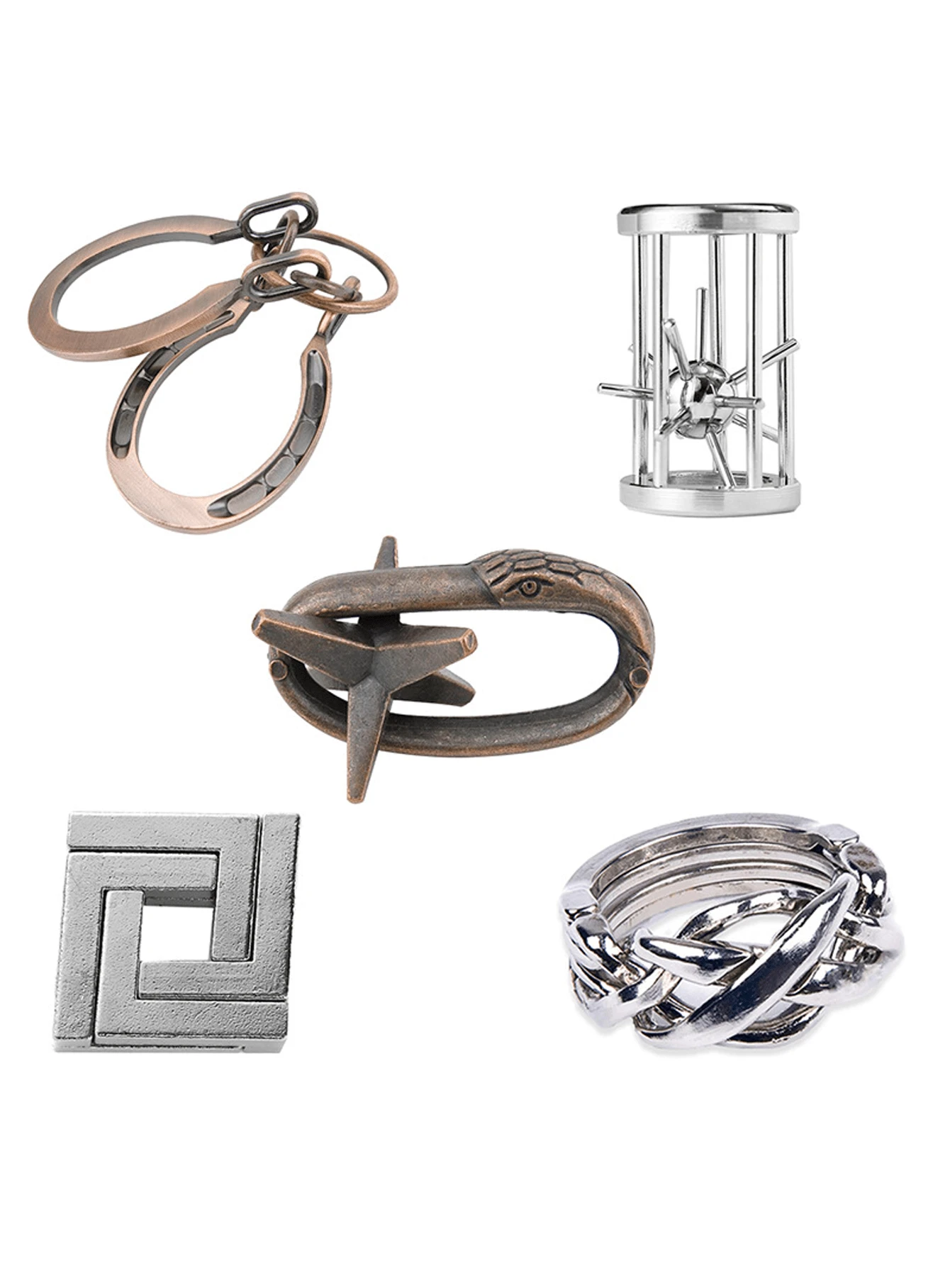 5pcs/Set Alloy Intelligence Unlocking Ring Puzzle Set Nine-Ring Puzzle ...