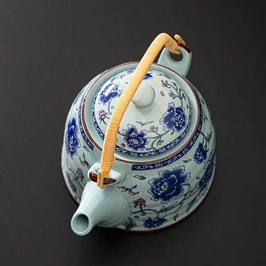 A Ceramic Teapot Set With Tea Cups For Home Use, Including A Blue And ...