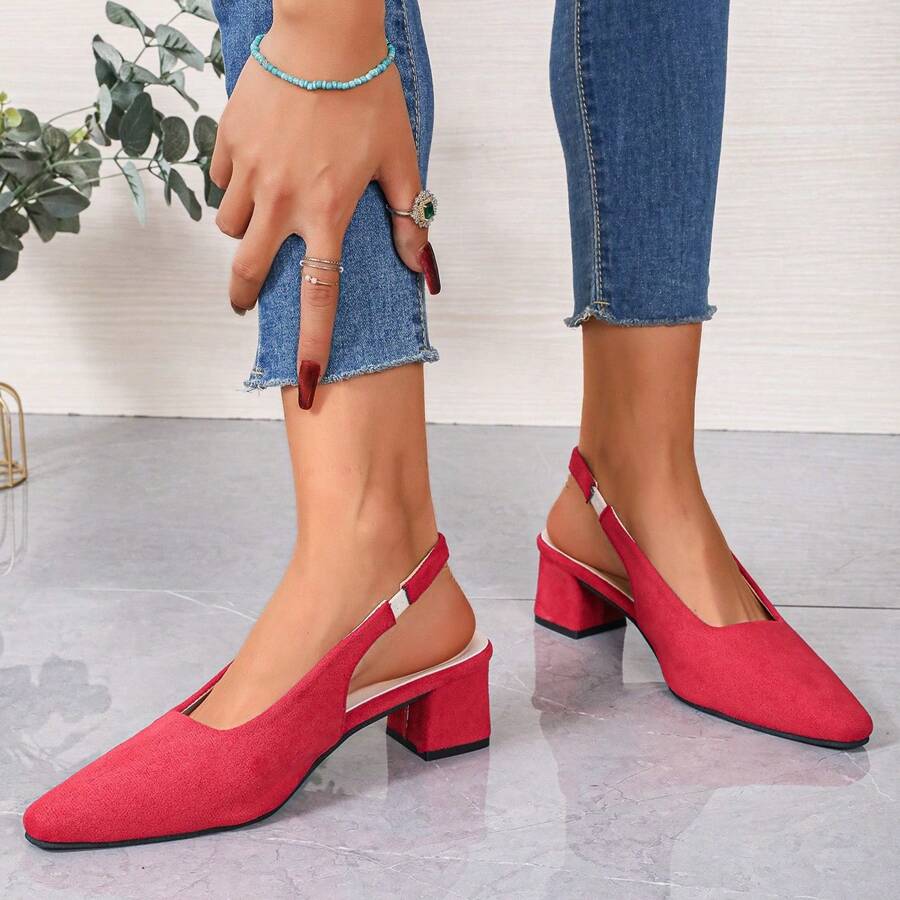 2024 Spring French Style Pointed Toe Suede Chunky Heels, Unique And ...