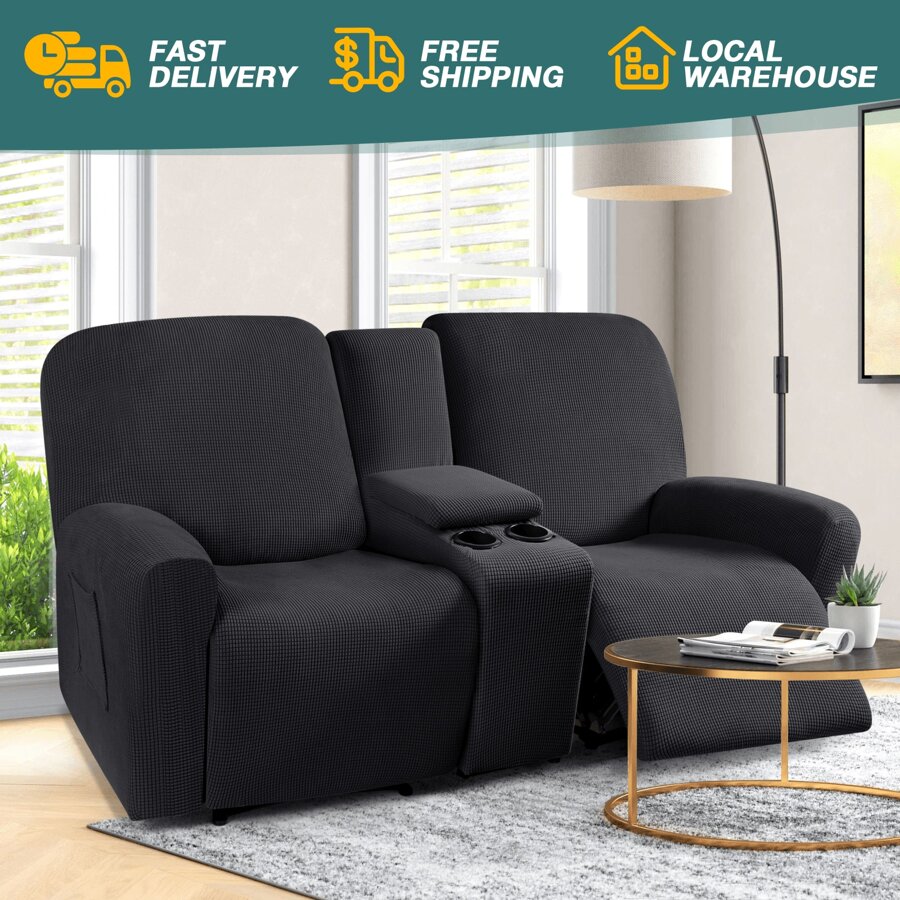 Recliner Loveseat Cover With Middle Console Sofa Slipcover, Stretch ...