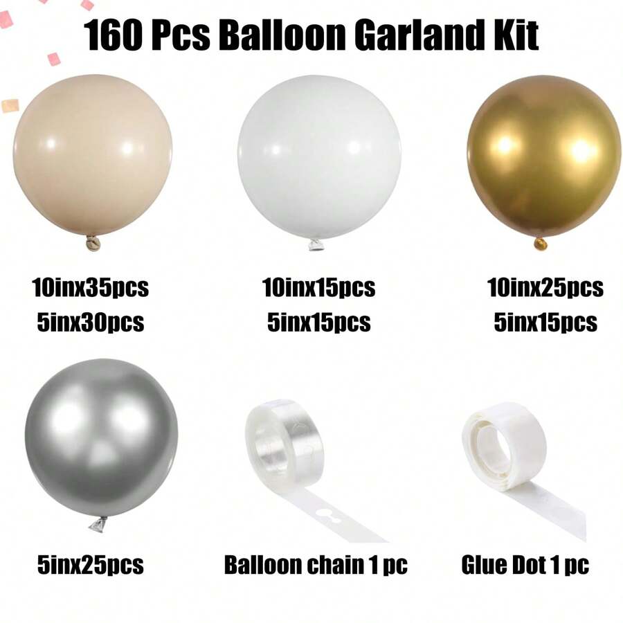 160pcs Sand White, Gold, Silver Balloon Garlands Arch, Beige, White ... 160pcs Sand White, Gold, Silver Balloon Garlands Arch, Beige, White ...