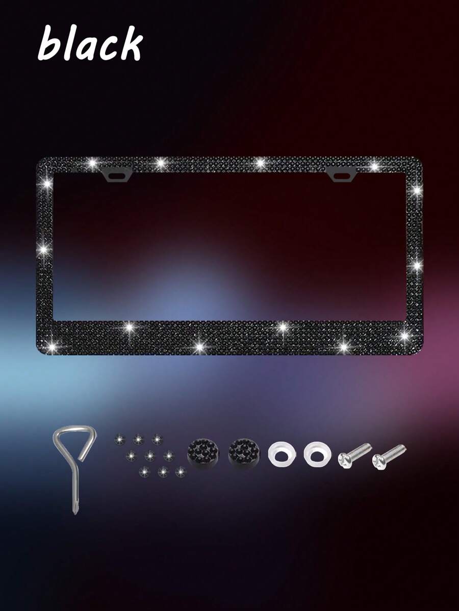 1pc Multi-Color License Plate Frame, Pink, White, Black, Artificial ...