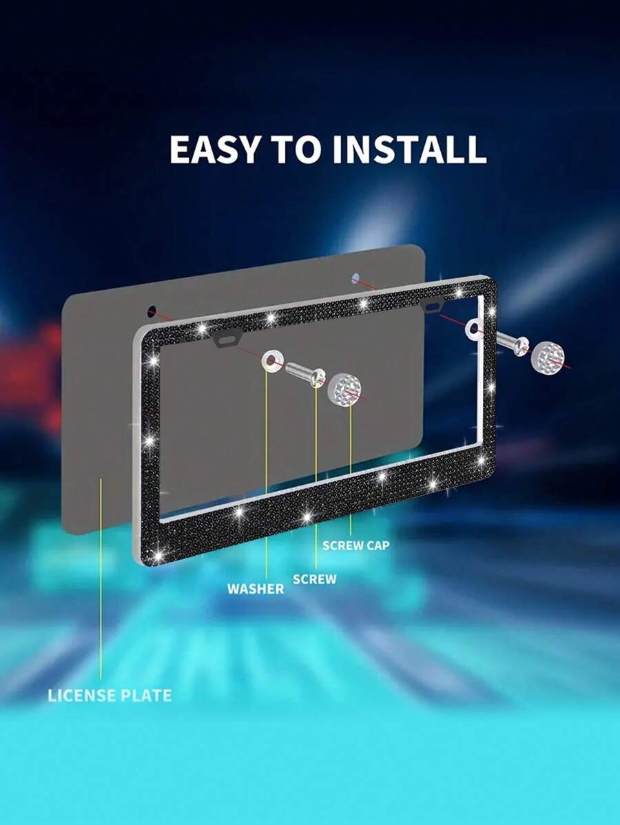 1pc Multi-Color License Plate Frame, Pink, White, Black, Artificial ...