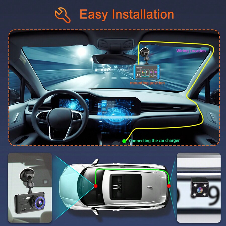 1080P Car Tachograph With Memory 32GB SD Card, Dual Lens Front Built-In ...
