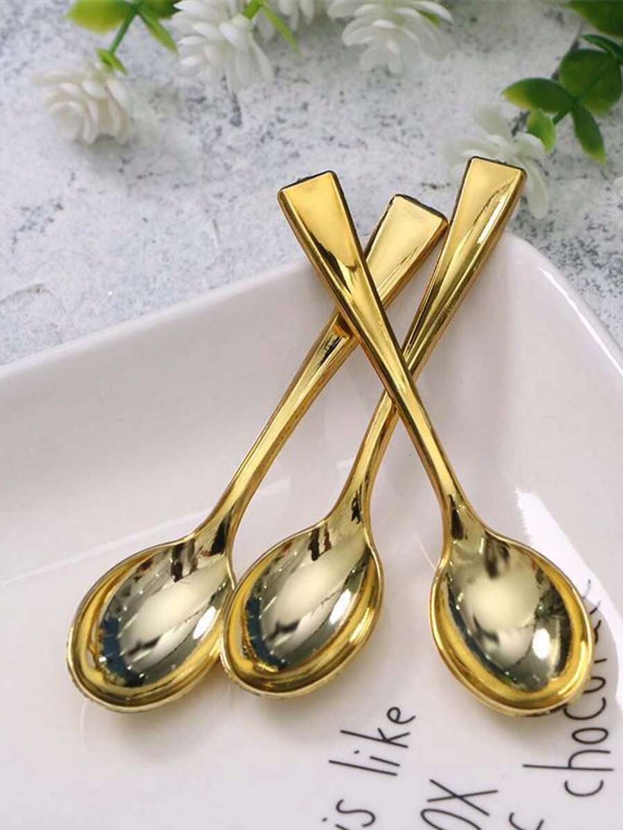 12pcs Gold Plated Plastic Fork & Spoon Set For Western Cuisine And ...