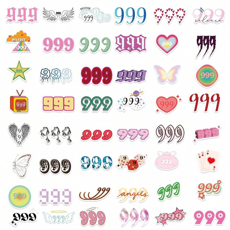 50pcs Angel Number 999 Style Inspirational Phrases Waterproof Cute ...