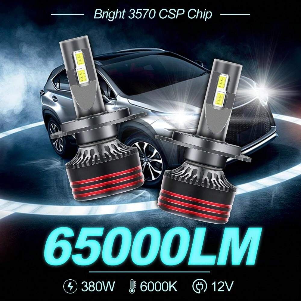 2-Pack Roadsun 65000LM 380W 6000K Cool White Light H4 Car Headlight/Fog ...